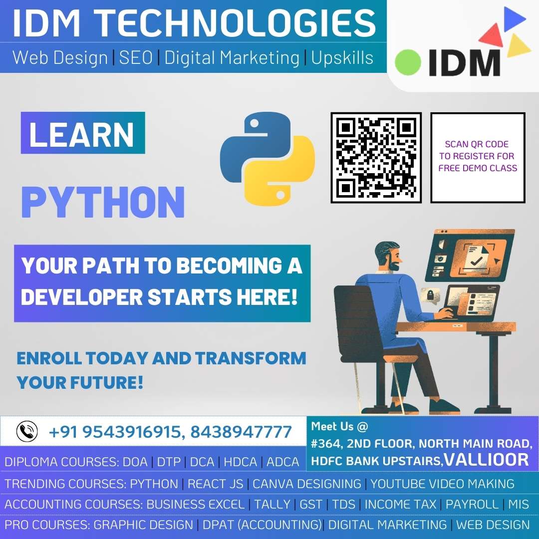 Python Developer Training at IDM Technologies, Vallioor